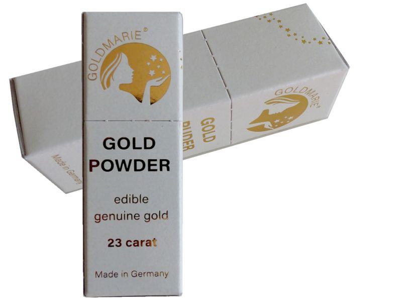 Goldpuder aus essbaren Blattgold für die Verzierung von Speisen und ...